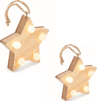 noTrash2003 Doppelset beleuchtete weihnachtlich verzierte Christsterne aus MDF mit 5 LED warmes Licht Aufhänger aus Kordel 7,5 x 7,5 x 2 cm Festlicher Christbaums