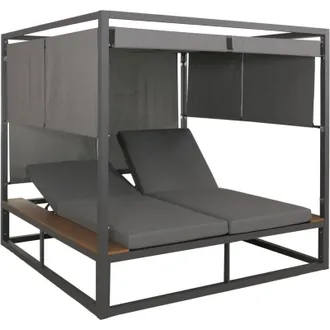 Hhg Aluminium Lounge-Gartenliege HHG 345b, xl Sonnenliege Bali-Liege Daybed, 10cm-Polster dunkelgrau Polster grau