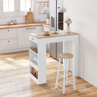 Woltu Bartisch Bistrotisch Stehtisch mit 1 Schublade 3 Ablagen, Tresentisch K&uuml;chentisch mit Weinregal, f&uuml;r Wohnzimmer, Esszimmer und K&uuml;che, 100x50x100cm