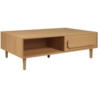 Sweeek Table basse vintage d&eacute;cor bois de ch&ecirc;ne 1 tiroir 2 niches 120cm - Juliana
