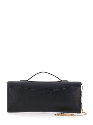 Michael Michael Kors Womens Clutch Hamilton Moderne Grained Black Leather Cow Bags