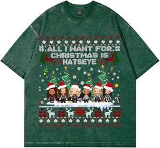 Generic All I Want for Christmas is KATSEYE T-shirt vintage délavé - T-shirt unisexe à manches courtes en coton - Eyekons, Vert, XXL
