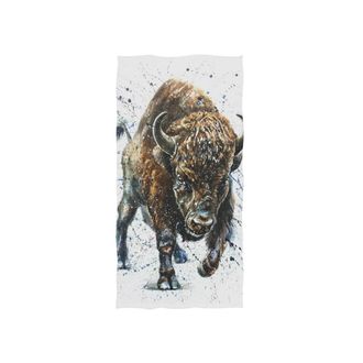 Linomo Handtuch Tier Büffel Stier Bison Handtuch Baumwolle Gesicht Towel Dish Geschirrtuch für Kinder Mädchen Jungen