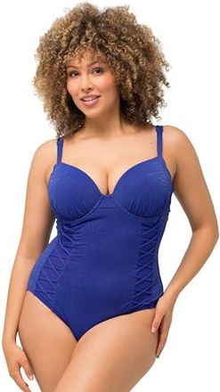 Ulla Popken Badeanzug Chloe, Zarte Versuchung, Glitzer-Struktur Maillot de Bain Une pièce, Bleu, 48 Femmes