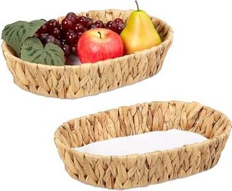 Relaxdays Obstschalen, 2er Set, Dekokörbe für Obst, Brot UVM., aus Wasserhyazinthe, HBT ca. 7x33x22 cm, Boho-Stil, Natur