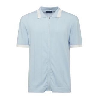 Daniele Fiesoli Rei&szlig;verschluss Strick Polo in Himmelblau - - Tops - Herren - Blau - XL