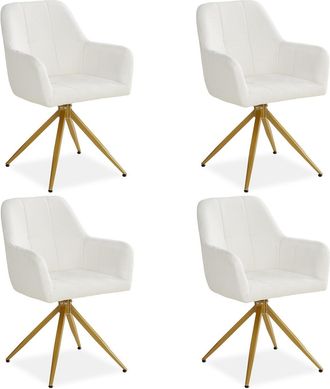 Homestyle4u 2731, Stühle Esszimmer 4er Set mit Armlehne Stuhl Küche Esszimmerstühle Polsterstühle Beige Bouclé Gold Drehbar