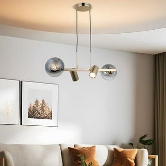 Opviq Antique Lacquer Chandelier, Metal Body, Adjustable Height 30-110 cm, &Oslash;14 Glass Cap, 2 x E27 & 2 x GU10 Sockets, Elegant Lighting for Home Decor