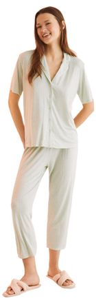 Women'secret Damen Capri Schlafanzug Pyjamaset, Muster Grün, 42
