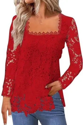 Generic Mes Commandes en Cours De Livraison,Chemisier Femme Chic Et Élégant Dentelle Tee Shirt Femme Manches Longues Tunique Femme Grande Taille Haut Femme Et