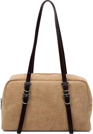 Generic Sac fourre-tout en polyur&eacute;thane pour femme avec fermeture &eacute;clair - Grande capacit&eacute; - Pour voyage, shopping, usage quotidien, kaki, 12.2x7.48x3.54inch