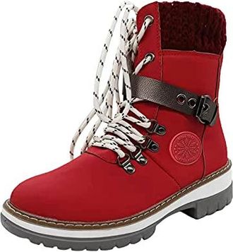 Generic Bottes pour femme avec fermeture &eacute;clair - Garde au chaud - Hiver tendance - Bottes chaudes pour femme - Chaussures pour lautomne, Rouge, 38.5 EU