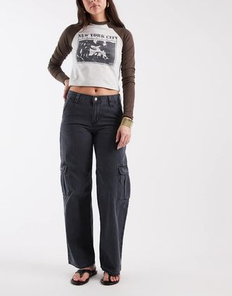 Levi's Superlow - Pantalon cargo ample - Noir d&eacute;lav&eacute;