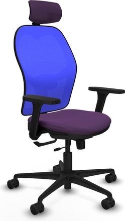 Piqueras y Crespo Ergonomischer Arbeitsstuhl mit 3D-Armen, h&ouml;henverstellbare Lendenwirbelst&uuml;tze und h&ouml;henverstellbares Kopfteil, Blau/Violett