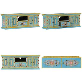 vidaXL TV-Schrank Blau 110x30x40 cm Massivholz Mango - Holz TV Schrank - Mangoholz TV Stand - Vintage TV Board - Retro TV M&ouml;bel - Blauer TV Schrank - Home &