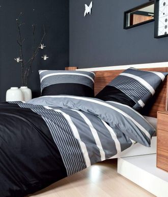 Janine Mako-Satin Bettwäsche J. D. 8468 Bettwäsche Bettlaken Kissenbezug Bezug Kopfkissenbezug Bettbezug Baumwollbezug Baumwolbettwäsche Schlafzimmer schwarz