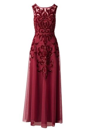 Adrianna Papell Abendkleid Illusion Bead Mesh Long Dress Elegantes und schimmerndes Samtkleid mit Perlenstickerei