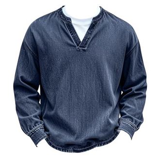 Generic Sweat-shirt l&eacute;ger pour homme - Col en V - Manches longues - Grande taille - V&ecirc;tements classiques tendance - T-shirt d&eacute;contract&eacute; et tendance pour homme