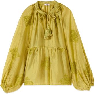 Oltre Femme, Blouses et Chemises, Jaune, Taille: 44 FR Blouse en m&eacute;lange de lyocell avec broderie