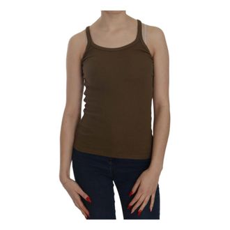 Pink Memories Braune &auml;rmellose Baumwoll-Top-Bluse - - Tops - Damen - Braun - S