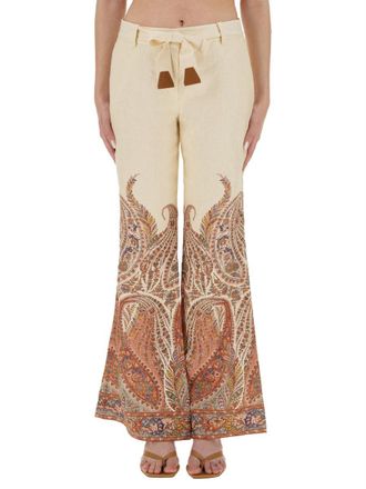 Zimmermann Flare Fit Linen Trousers - Beige