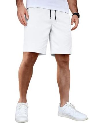 Coofandy Short d&eacute;t&eacute; d&eacute;contract&eacute; en coton avec cordon de serrage pour homme avec poches, blanc, 3XL