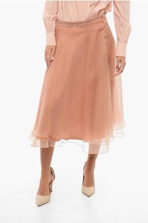 Elisabetta Franchi Organza Flared Skirt with Logoed Band size 44