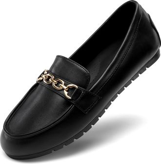 Dream Pairs Damen Loafer Mokassins Klassische Bequeme Slippers mit Dicker Sohle Niedrige Schuhe,Size 38.5,Schwarz-Pu,DWUMSP2501