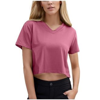 Generic Hauts courts d&eacute;t&eacute; &agrave; manches courtes pour femmes - Coupe ample et tendance - Pour la course &agrave; pied - Couleur unie - Demi-chemises d&eacute;contract&eacute;es et mign