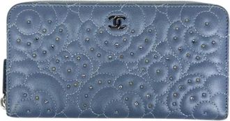 Chanel Portefeuille long Camellia Pre-owned (bi-pli) - Femme - Pre-owned - Bleu - Taille: ONE Size