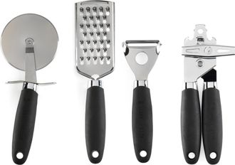 Russell Hobbs RH03233EU7 4-teiliges Küchenhelfsset - Venus Kollektion, Peeler, Dosenöffner, Pizzaschneider, Reibe, Aufhängehaken, Soft-Touch-Griffe, Einfache Reinig