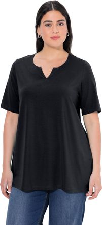 Ulla Popken Damen, A-Linie, Tunika-Ausschnitt, Halbarm T-Shirt, Schwarz, 58-60