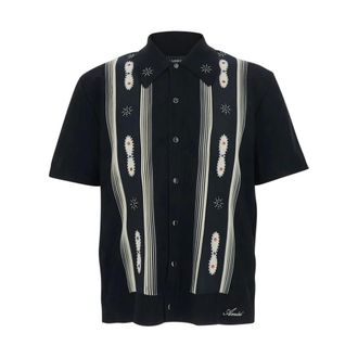 Amiri Homme, Tops, Noir, Taille: S Chemise &Agrave; Col Pointu Et D&eacute;tails Perl&eacute;s Sur Le Devant