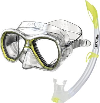 Seac Seac Set Elba, Schnorchelset aus hypoallergenem Silikon mit Maske und Schnorchel für Erwachsene, transparent/gelb, Narrow