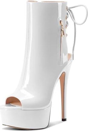 Castamere Femmes Aiguille Haut High Talon Heel Ouvert Bout Plate-forme Été Bottines Lacets Danse Party Dress Bottes 15 CM Heels Blanc 42 EU