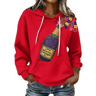 Generic Sweat-shirt amusant pour femme avec motif champagne (2026) cardigan en tricot pour femme, rouge, XXL