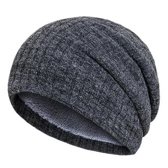 Generic Bonnet en Cachemire Ray&eacute; Pour Homme et Femme - Chapeau Chaud en Tricot - Tour de T&ecirc;te en Laine - Ensemble Pour Temps Froid - Gris Fonc&eacute;