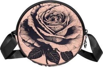 Generic Sac &agrave; bandouli&egrave;re Circle pour femme, petit sac &agrave; bandouli&egrave;re rose noire avec fermeture &eacute;clair, bretelles r&eacute;glables, sac &agrave; main rond d&eacute;contract&eacute; pour f