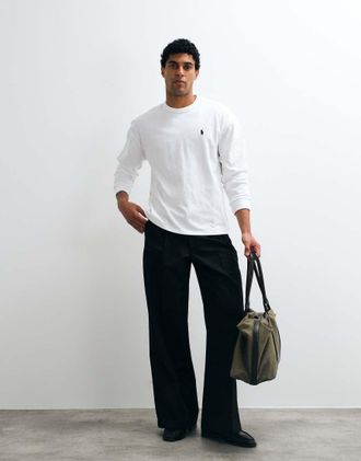 Polo Ralph Lauren schweres Langarm-T-Shirt in lockerer Passform in Wei&szlig;