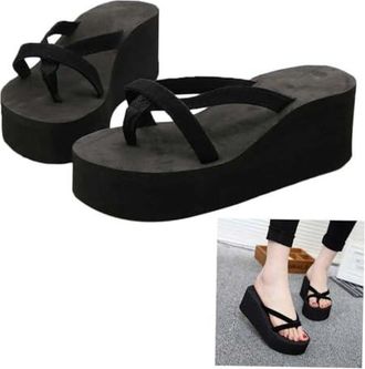 Hemobllo Sandales Compensées Femme Semelle Antidérapante Flops Légères Bohémiennes pour Plage et Usage Quotidien Noir