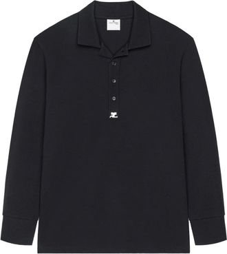 Courr&egrave;ges Lang&auml;rmliges Poloshirt mit Logo - Schwarz