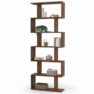 IDMarket Bücherregal Sofia, S-Form, Walnuss-Effekt, 189 cm