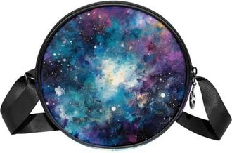 Generic Sac &agrave; bandouli&egrave;re rond pour femme, motif ciel &eacute;toil&eacute;, petit sac &agrave; bandouli&egrave;re avec fermeture &eacute;clair, bretelles r&eacute;glables, sac &agrave; main rond d&eacute;contract&eacute; 
