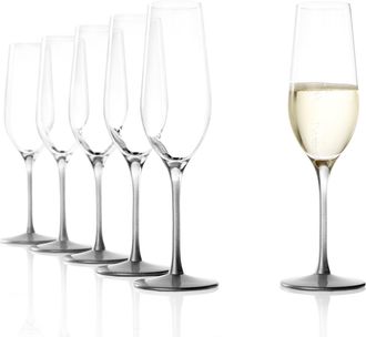 St&ouml;lzle Sektgl&auml;ser Silber Event 6er-Set 195 ml - Elegante Champagnergl&auml;ser ideal f&uuml;r Sekt & Prosecco - Hochwertige Sektkelche mit silberfarbenem Fu&szlig; & Stiel -