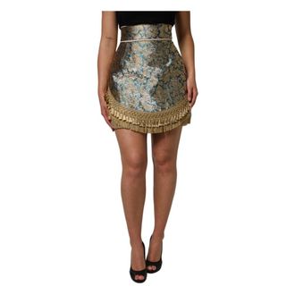 Dolce & Gabbana Blauer floraler Jacquard Minirock mit Quasten - - Skirts - Damen - Mehrfarbig - M