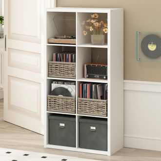 Furinno Cubicle Plattenspieler Regal mit Vinyl Aufbewahrung, 8-W&uuml;rfel 1.2 Extra Dicke Vinyl Aufbewahrung, Offen R&uuml;ckseitiges Medienregal f&uuml;r CD DVD Blueray Sp