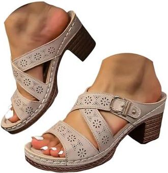 Generic Tongs &agrave; talons &eacute;pais pour femme - Mules &agrave; talons &agrave; enfiler pour robe de mari&eacute;e - Chaussures de mariage - Tongs d&eacute;t&eacute; avec soutien de la vo&ucirc;te plantaire