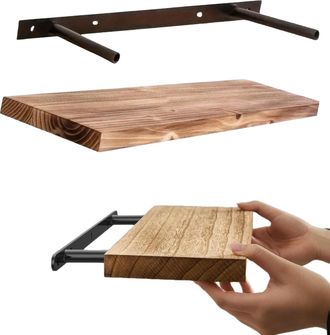 Generic Wandmontiertes schwebendes Holzregal 40 x 15 x 2 cm, rustikales Massivholz-Display f&uuml;r B&uuml;cher, Fotos, Pflanzen, Badezimmeraufbewahrung und dekorative 