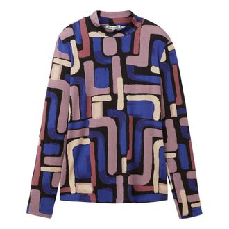 Tom Tailor Damen Basic Langarmshirt mit Muster, black abstract design, XL