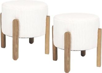 Altobuy Amory - Lot de 2 Tabourets en Velours c&ocirc;tel&eacute; Coloris cr&egrave;me Pieds en Acacia